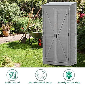 Ajikgn Outdoor Storage Cabinet and Metal Top,Garden Storage Shed,Outdoor 68 Inches Wood Tall Shed for Yard and Patio