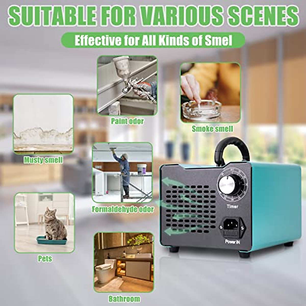 0zone Generator, 20,000 mg/h 0zone Machine Odor Removal Odor Eliminator Deodorizer 0zonator 0zone Generator Air Purifier for Home, Auto, Smoke Cars