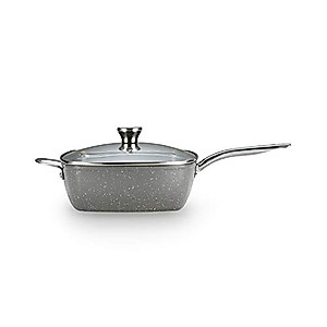 T-fal C41240 Endura Granite Ceramic Nonstick Thermo-Spot Heat Indicator Dishwasher Oven Safe PFOA Free Square Pan with Lid Cookware, 10.5-Inch, Gray