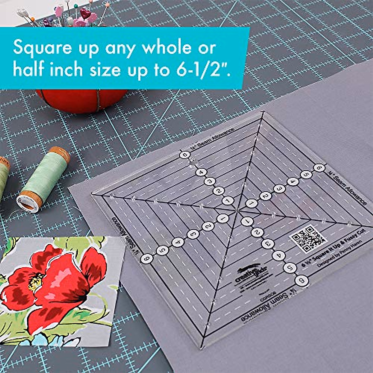 Creative Grids 6-1/2in Square It Up or Fussy Cut Square Quilt Ruler - CGRSQ6