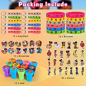 98PCS Birthday Party Decorations, Birthday Party Supplies, Party Favor Corner Include 12 Bracelets,12 Button Pins, 12 Keychain, 12 seal,50 Stickers for Classroom Rewards,Birthday Party Gift