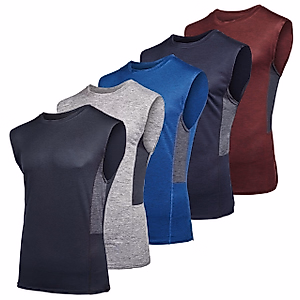 Real Essentials Men's Dry Fit Jersey Sleeveless Tank Top Muscle Yoga Active Men Basketball Beach Gym Workout Running Fitness Athletic Gym Bodybuilding Undershirt Tee T-Shirt, Set 5, M, Pack of 5