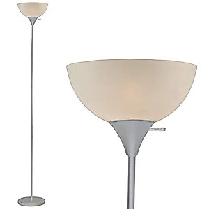 LIGHTACCENTS Silver Pole Floor Lamp Torchiere with White Opal Bowl Shade - Susan Modern Standing Lamp for Living Room/Office Lamp 72" Tall - 150-watt (Silver 1 Light)