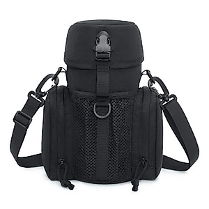 Tactical Molle Water Bottle Pouch Multi-Purpose 128 oz Buckle Secured Top Water Bottle Holder Bag Hydration Carrier with Shoulder Strap (Black)