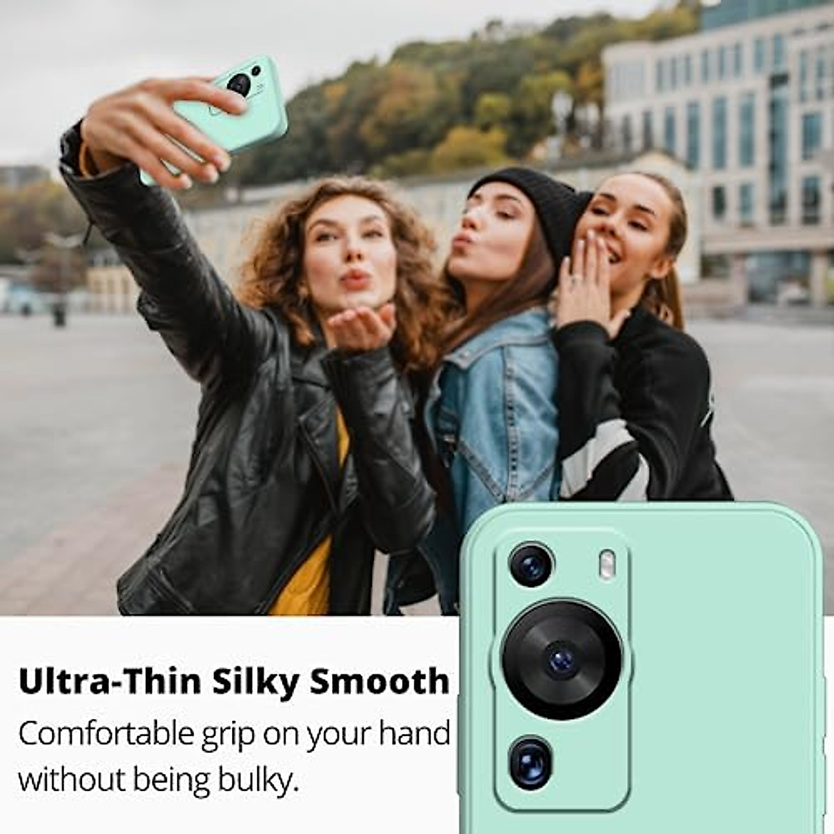 Tiwinxing Compatible with Huawei P60 Pro Case for Women Men, Ultra Slim Huawei P60 Pro Phone Case Silicone Liquid Soft Shockproof Anti-Scratch Protective Cases (Light Cyan)