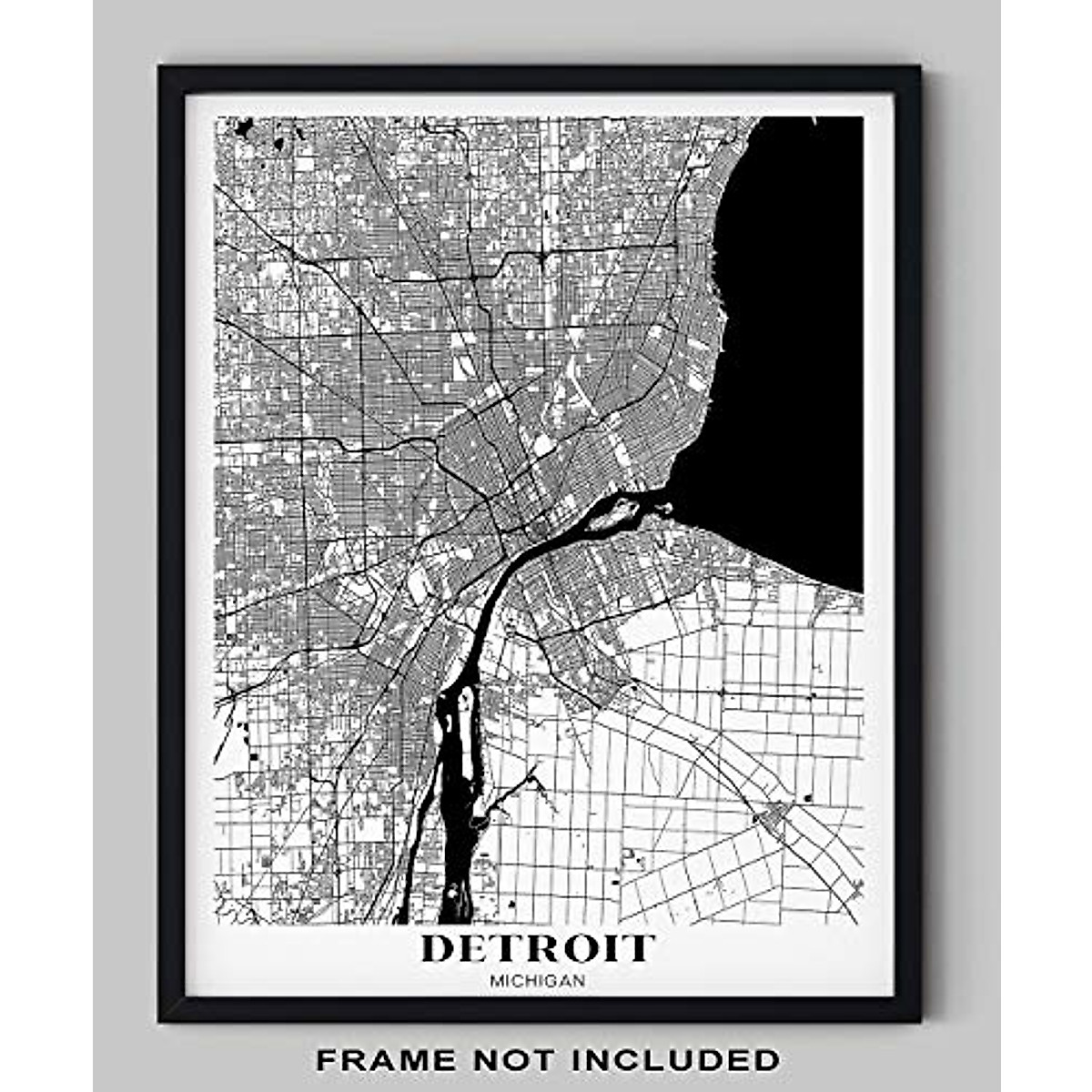 Detroit City Map Wall Art - 11x14" UNFRAMED Print - Modern, Minimal, Black And White Detroit, MI Wall Decor - Detroit Gifts For Women And Men, Souvenirs, Poster