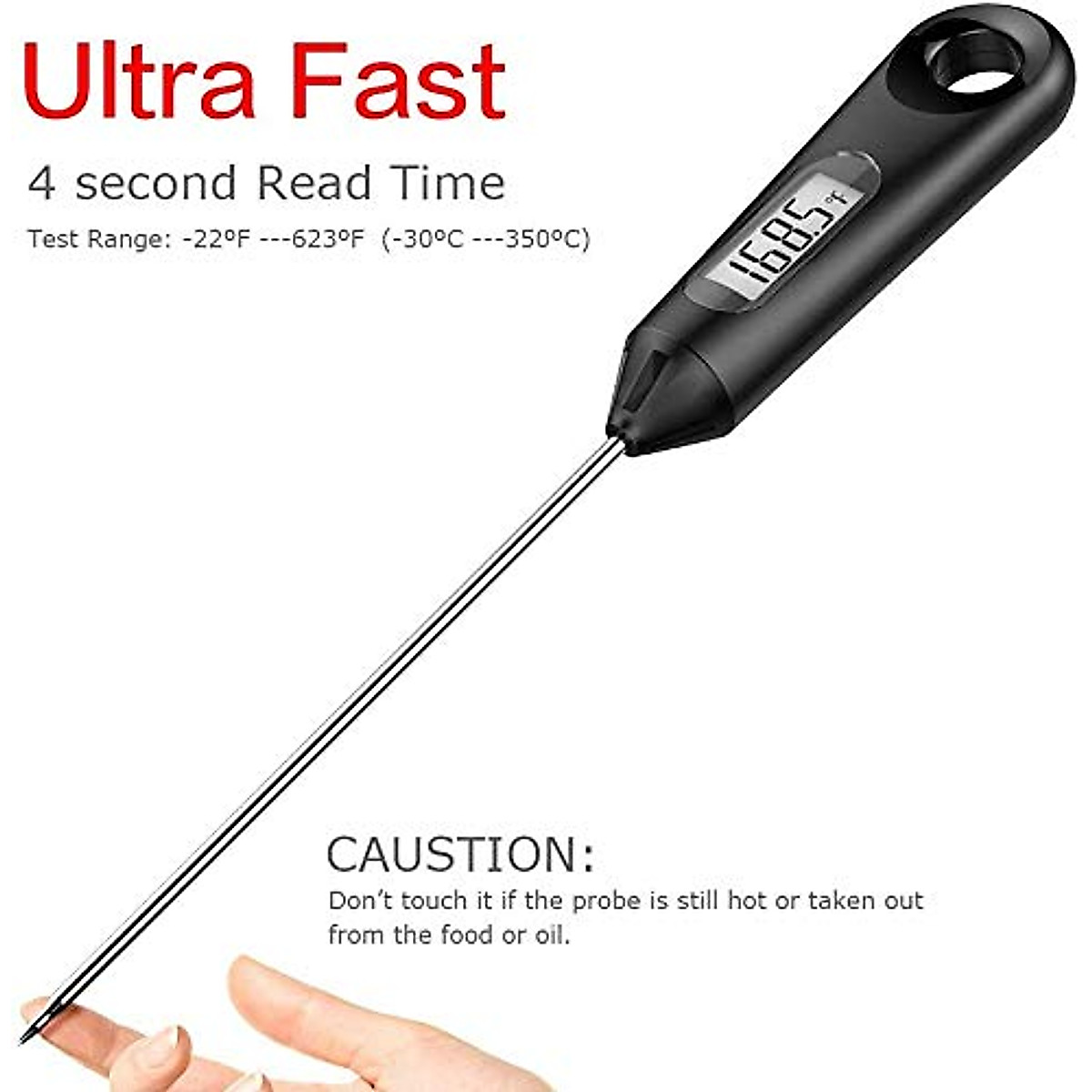 2 in 1 Stainless Steel Whisk Egg Beater & Instant Thermometer Probe 12 inch for Cooking Candy, Yogurt, Chocolate, Butter Cream, Sause, Cake