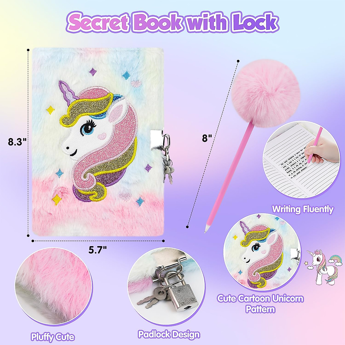 Sabdrau Unicorn Gifts for Girls 4 5 6 7 8 9 10+ Years Old, Kids Unicorns Toys with Light Up Plush Star Pillow/Diary/Headband/Eye Mask/Water Bottle, Soft Plush Toys Set for Birthday Gift Christmas