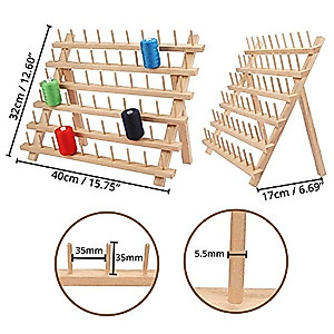 Kurtzy 60 Spool Wooden Thread Rack Holder - Thread Organiser Stand with Wall Hanging Hooks - Standing or Wall Mounted - Beech Wood Sewing Spool Holder for Embroidery, Quilting and Sewing Threads