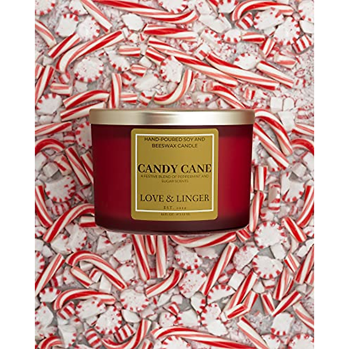 Peppermint Candle | Christmas Candles | Luxury Soy & Beeswax Candles for Home | 16 oz. Large Jar 3 Wick Candle | Candy Cane Candles | Winter Candle | Holiday Candle