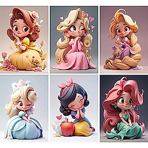 Mirztry 6 Pack Princess Diamond Painting Kits for Adults Kids Beginners, 5D Princess Diamond Art Kits for Adults Girls, Princess Paint by Diamonds Gem Painting Kits for Decor Gift (12x16 inch)