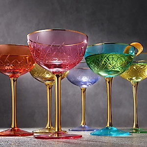 Vintage Art Deco Coupe for Champagne, Martini, Cocktails | Set of 6 | 7 oz Classic Cocktail Glassware - Manhattan, Cosmopolitan, Sidecar, Crystal Speakeasy Style Saucer Goblets Coupes with Stems