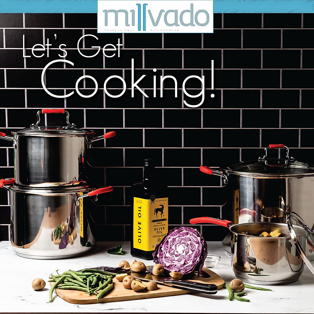 Millvado Stock Pot, 6 Quart Stainless Steel Pot, StockPot With Clear Glass Lid, Steam Hole, Permanent Measurement Markings, Gas, Electric and Induction Compatible Boiling Pot