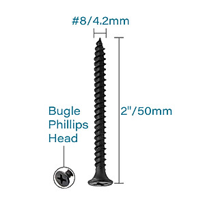 IMScrews 100pcs #8 x 2 Flat Head Phillips Drywall Screws Fine Thread Sharp Point Wood Screw, Carbon Steel 1022A, Black Phosphate