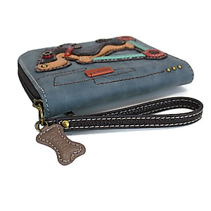 Chala Group Weinder Dog on Scooter Zip-Around Wallet/Wristlet Dachshund, Indigo, 5" x 6" x 1"