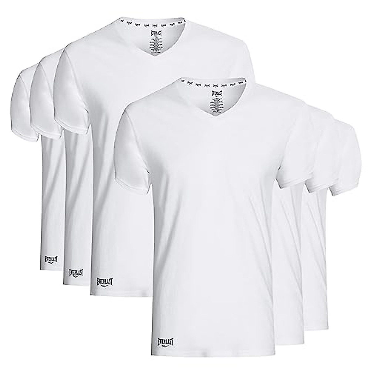Everlast 6-Pack Men's Essential V-Neck Undershirts – Breathable, Tagless, Cotton Mens T Shirt – T Shirts for Men Pack (L, White)