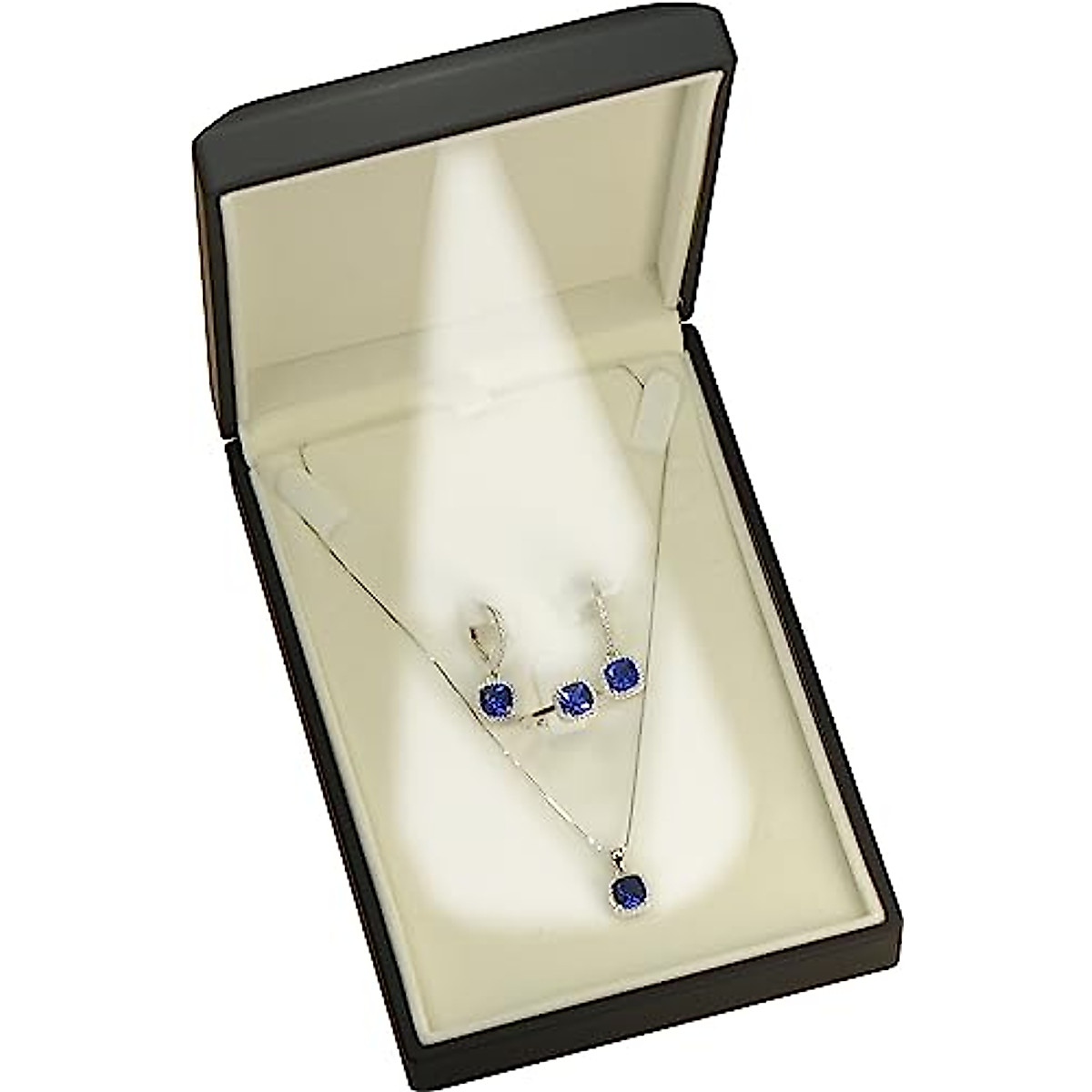 The Jewellery Pak LED Black Necklace Pendant Box for Engagement, Wedding…Luxury LED Necklace Earrings Sets Jewelry Gift Holder Box with Light for Men for Women