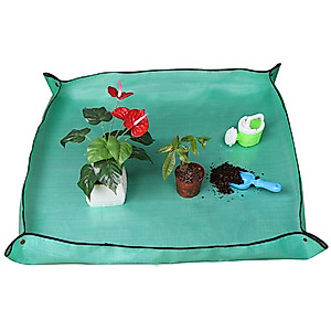 Ymeibe Indoor Plant Re-Potting Mat Thicken PE Portable and Foldable Gardening Mat Water-Resistant and Leak-Proof Potting Tarp, 39x39 inch (Green)