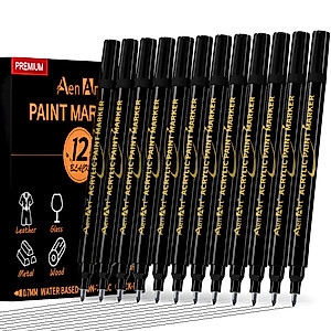 Black Paint Pens, 0.7mm Acrylic Paint Pens, 12 Pack Paint Markers for Wood Rock Plastic Glass Stone Metal Canvas Ceramic & DIY Mug Design, Fine Point