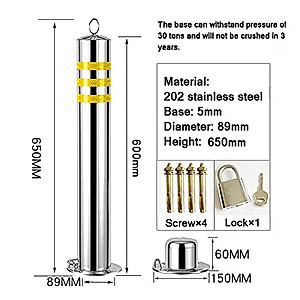 Metal Parking Barriers Traffic Security Bollard Removable Parking Space Lock Perfect Parking Post, Construction Lot, Road Marker or Street Stanchion(Size:650x89mm) (650x89mm)
