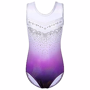 BAOHULU Leotards for Girls Gymnastics Toddler Shiny Metallic Athletic Bodysuit B254_WhitePurple_10A