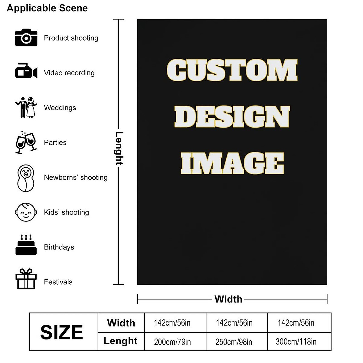 tuqozbi Personalized Photography Background - Custom Logo, Text, and Picture - Non-Transparent, Non-Reflective - Perfect for Photo Studio and Booth Props (56"×79")