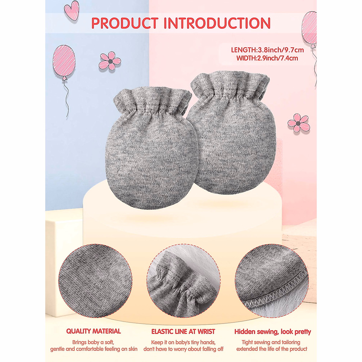 24 Pairs Newborn Baby Mittens Unisex Cute Glove No Scratch Baby Mittens Gloves for 0-6 Months Boys Girls