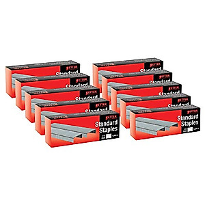 50,000 Staples, 10 Pack of 5,000 Count Standard Staples, 26/6, 1/4-inch, Chisel Point Tips, Jam Free Staples, Fits All Standard Desktop Office Staplers, Better Office Products