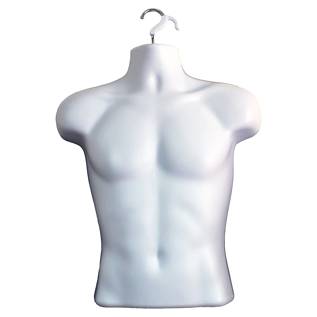 DisplayTown Male Female Mannequin Torso with Stand, Dress Form, Tshirt Display, Hollow Back Body w/Metal Stand and Hook for Countertop Craft Shows Tabletop Clothing S-M Size (White)