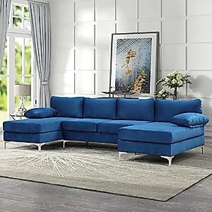 Casa Andrea Milano Modern Large Velvet Fabric U-Shape Sectional Sofa, Double Extra Wide Chaise Lounge Couch