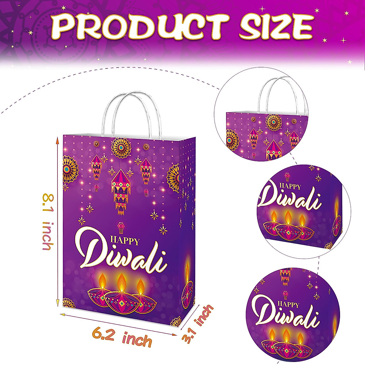 HABDJILTY 18 PCS Diwali Gift Bags Diwali Favors Bags with Handle Diwali Paper Treat Bags for Indian Diwali Party Decoration Supplies