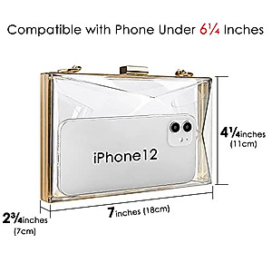 Women Clear Purse, Acrylic Box Evening Clutch Bag, Transparent Rhombus Lady Party Wedding Crossbody Shoulder Handbag (Gold)