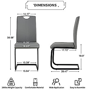 Modern Dining Chairs, PU Leather Side Dining Room Chairs Set of 2, Upholstered Kitchen Chairs with Padded Seat, High Back Accent Chairs with Metal Base for Dining Room, Waiting, Living Room Grey