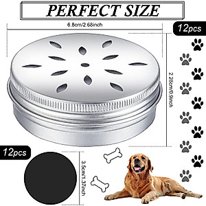 Oudain 12 Pack Dog Scent Work Tins, Dog Scent Training Box, Dog Nose Metal Container with 12 Magnetic Dots, Dog Scent Training Kit Smell Training Canisters Aluminum Cans for Dogs Training (Cute)