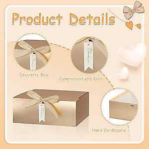 12Sets Valentines Day Gift Boxes with Lids,10x8x4inch Large Paper Present Box,Bridesmaid Proposal Box with Ribbon Thank You Card (Rose Gold)