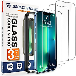 ImpactStrong Shatterproof Tempered Glass Screen Protector for iPhone 14 Plus/iPhone 13 Pro Max [Bubble Free] [9H Hardness] [Full Coverage] Case Friendly, 6.7 Inch (3-Pack)