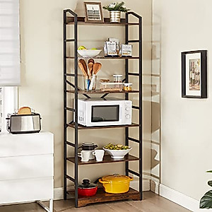 Vagusicc 6 Tier Bookshelf with 2 Storage Baskets, Tall Bookcase Shelf Storage Organizer Wood Book Shelf, Modern Shelf Rack Shelves with Steel Frame, Multipurpose Bookshelf for Bedroom Living Room