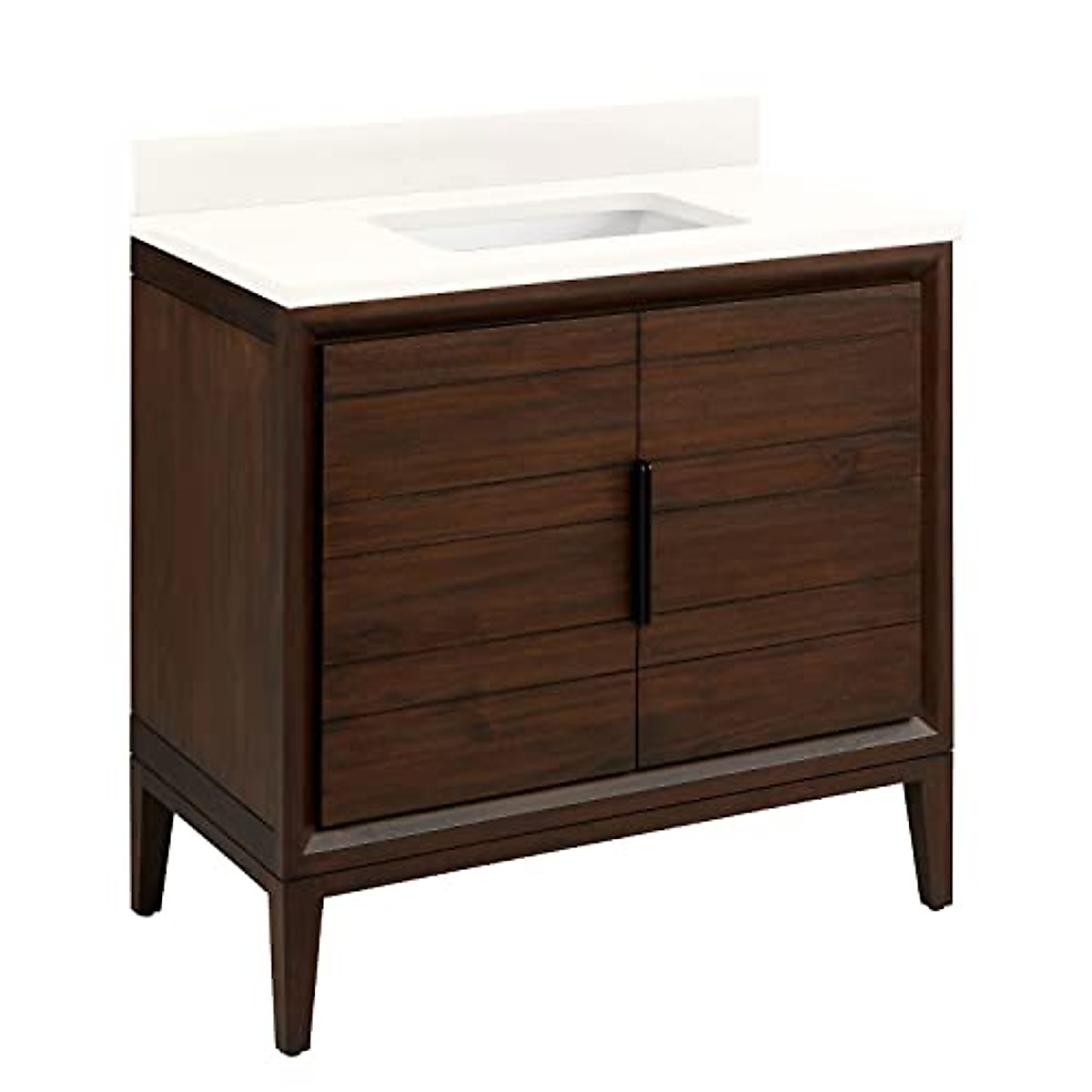 Signature Hardware 950734-36-RUMB-0 Aliso 36" Free Standing Single Basin Vanity Set with Teak Cabinet, Quartz Vanity Top, and Rectangular Porcelain Undermount Sink