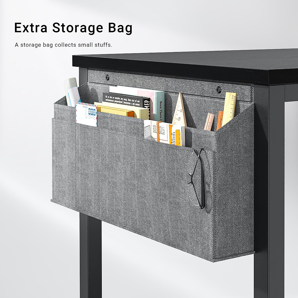 Foxemart 47 Inch Computer Desk with Magic Power Outlets and USB Charging Ports, Sturdy Modern Office Desks with Storage Bag and Hook, PC Laptop Study Writing Table, Simple Gaming Desk, Black