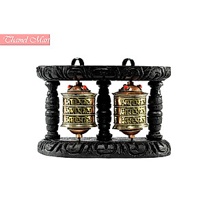 WALL HANGING TIBETAN PRAYER WHEEL - 2 IN 1 WOODEN HANDCARVED FROM NEPAL