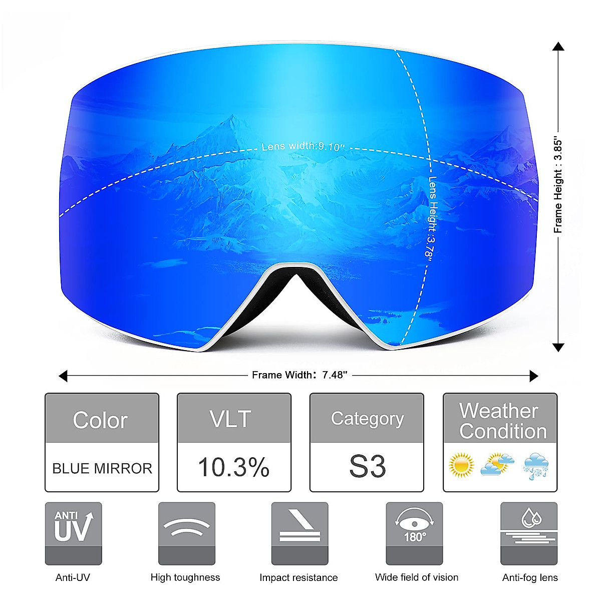 FMY Snowboard Goggles - Snow Ski Goggles for Men Women Adult Youth