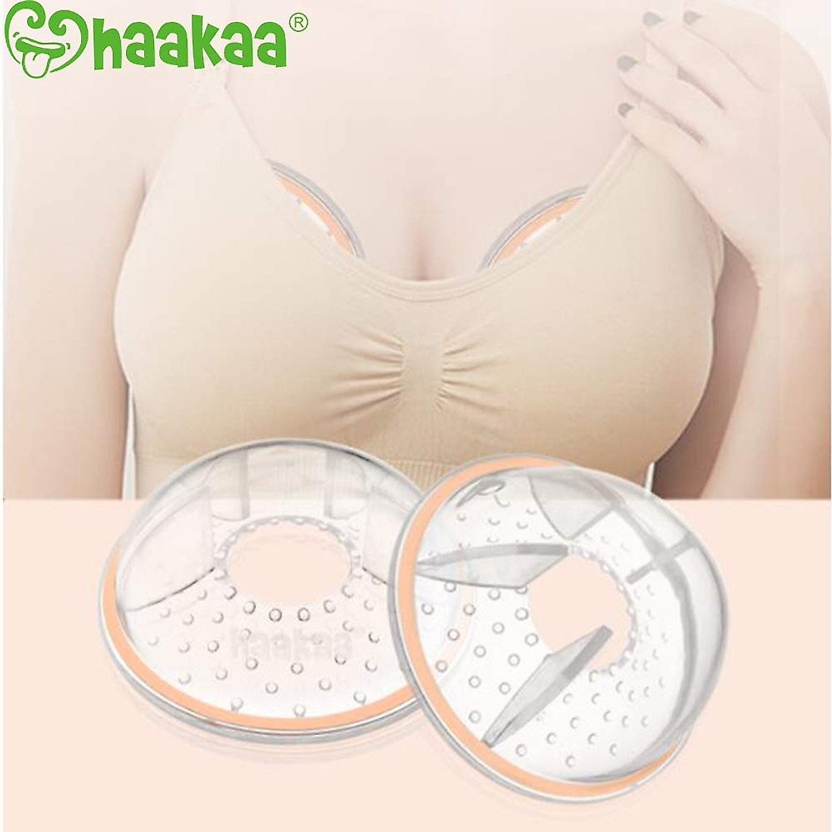 haakaa Breast Milk Collector Breast Shells Breast Milk Catcher Milk Savers Nipple Shells for Breastfeeding, Reusable & Easy to be Placed Under Bras, 2 Pack