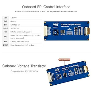 Waveshare 2.9inch E-Ink Display Module Compatible with Raspberry Pi 4B/3B+/3B/2B/B+/A+/Zero/Zero W/WH/Zero 2W Series Boards 296x128 Resolution SPI Interface Supports Partial Refresh