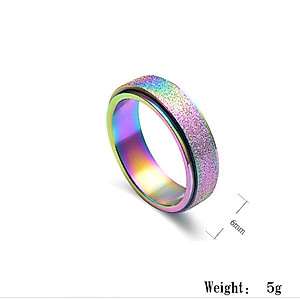 PAURO Women's Stainless Steel 6MM Rainbow Flag Lucky Spinner Worry Ring Band Size 4