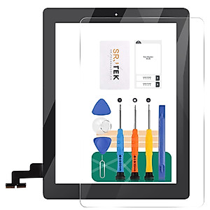 SRJTEK for iPad 2 Touch Screen Replacement A1397 A1395 A1396 Touch Digitizer Glass Parts,with Home Button + Cameral Holder + Pre-Installed Adhesive + Middle Frame Bezel(Black)