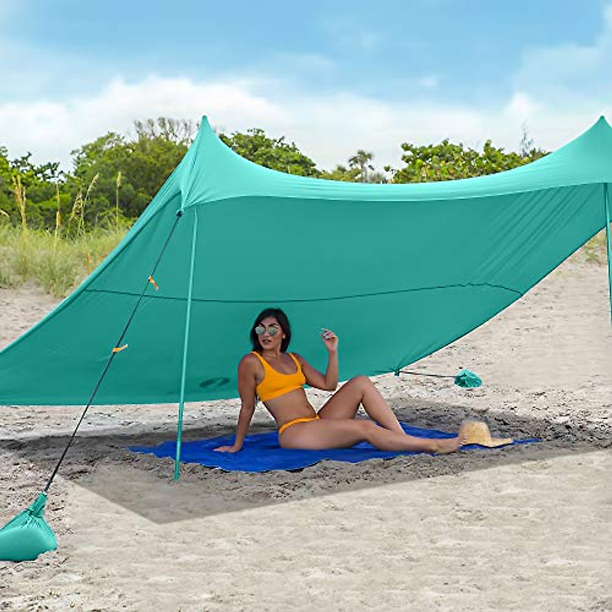 Red Suricata Family Beach Tent & Beach Canopy, UPF50 Sun Beach Shade, Sunshade with 4 Aluminum Poles, 4 Pole Anchors & Sand Shovel, Large & Portable Sun Shelter Tarp (Large, Turquoise)