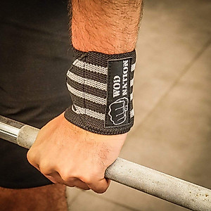 WOD Nation Wrist Wraps for Weightlifting, 12” Professional Gym Wrist Straps w/Thumb Loop Men & Women, Wrist Support Wraps for Strength Training, Powerlifting & Bodybuilding (Black/Grey)