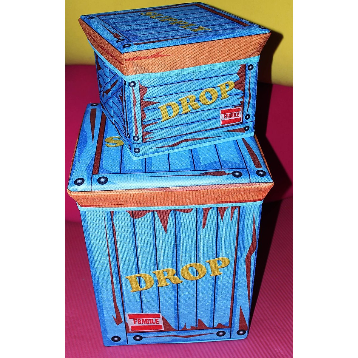 Skywin Fabric LootBox Small - 10”x10”x10” Stackable and Foldable Supply Box - Durable Box for Gamers, Fun Bright Colors