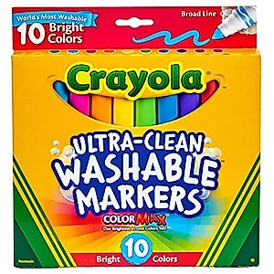 Crayola Ultra Clean Washable Markers (10 Count), Broad Line Markers For Kids, Great For Crafting & School Supplies, Nontoxic