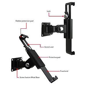 WeSTRUGGLE Tablet Wall Mount Holder with Lock and Key, Rotate Design Arbitrary Adjustment,Multi Angle,Bracket for Most 8 to 10.4 Inch,and for iPad Air &10.2,10.9,Pro 11 Galaxy tab,and More (Black)